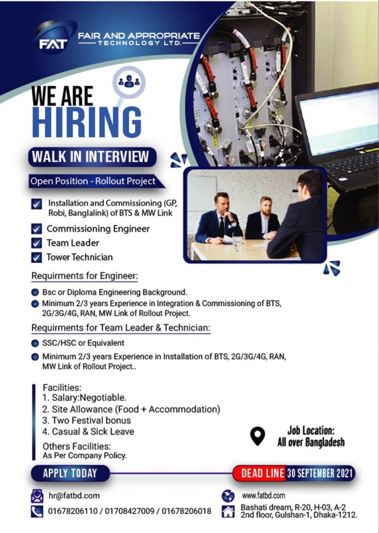 We are Hiring – Walk in Interview – Fair And Appropriate Technology Ltd